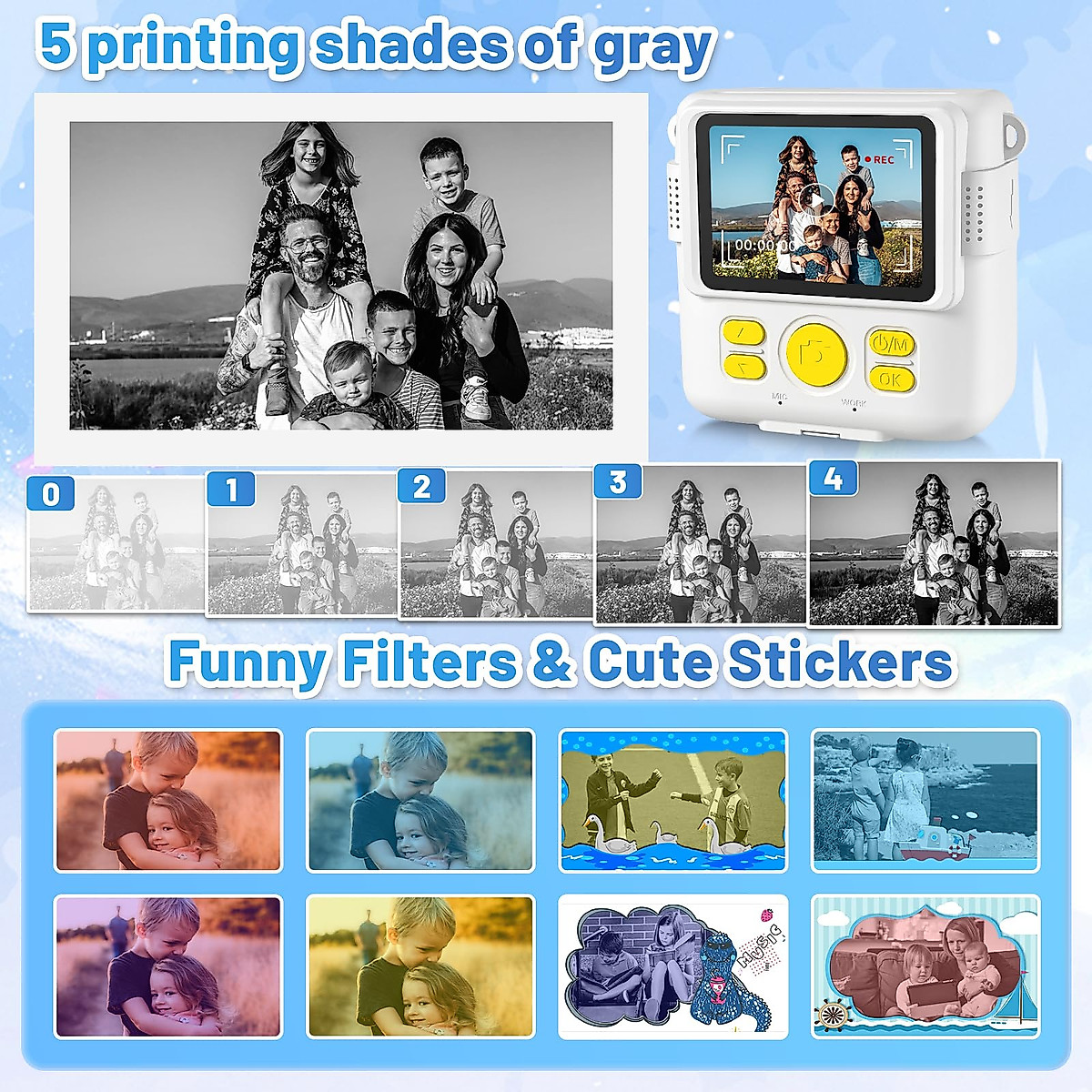 Instant Print Camera for Kids with 3 Rolls of Printer Paper, 1080P Toddler Digital Camera Toys for Age 3-12 with 32GB SD Card, Christmas & Birthday Gifts for 3 4 5 6 7 8 Year Old Girls & Boys (White)