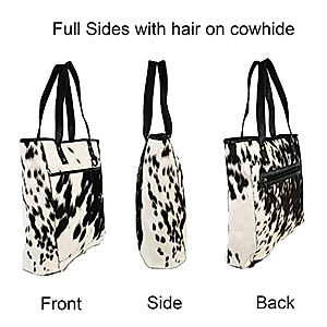 Bonanza leathers cowhide leather large tote bag women's handbag with zipper closure 507 (Black)