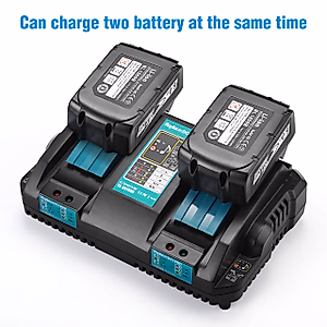 Powerextra DC18RD Dual Charger Compatible with Makita 14.4V 18V Lithium-Ion Battery, BL1415 BL1430 BL1440 BL1840 BL1850 BL1850B BL1860B etc, Replace DC18RD DC18RC DC18SF DC18RA DC18RF