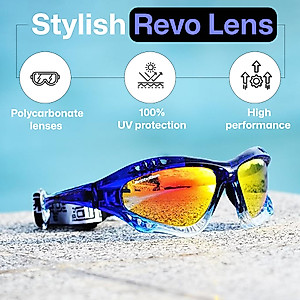 Jettribe Pro Fade Frame Goggles - Storage Case Anti-fog Design Goggles for PWC Jetski Racers Enthusiasts - Stylish Revo Lens for Eye Protection and Clear Vision - Navy Blue