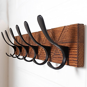 SKOLOO Coat Rack Wall Mount - Antique Wooden Carved- X Cross Coat Hook, Wall Coat Hanger with 6 Hooks for Hanging Coats, Hats, Clothing, Scarfs, Brown & Black