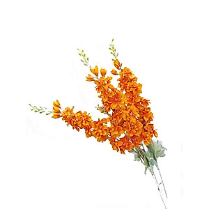 Suandsu 3pcs Artificial Delphinium Ajacis Flowers Fake Violet Silk Flower Table Kitchen Home Garden Party Wedding Decoration Orange