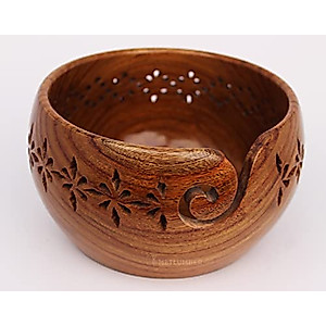 METLUMBER Wooden Yarn Bowl Holder Yarn Storage Bowl for Knitting & Crocheting Handcrafted Rosewood Yarn Storage Bowl Round Knitting Bowl Crochet Bowl Holder Knit Weave Yarn Craft