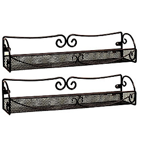 Deco Brothers 2 Pack Wall Mount Single Tier Mesh Spice Rack, Bronze