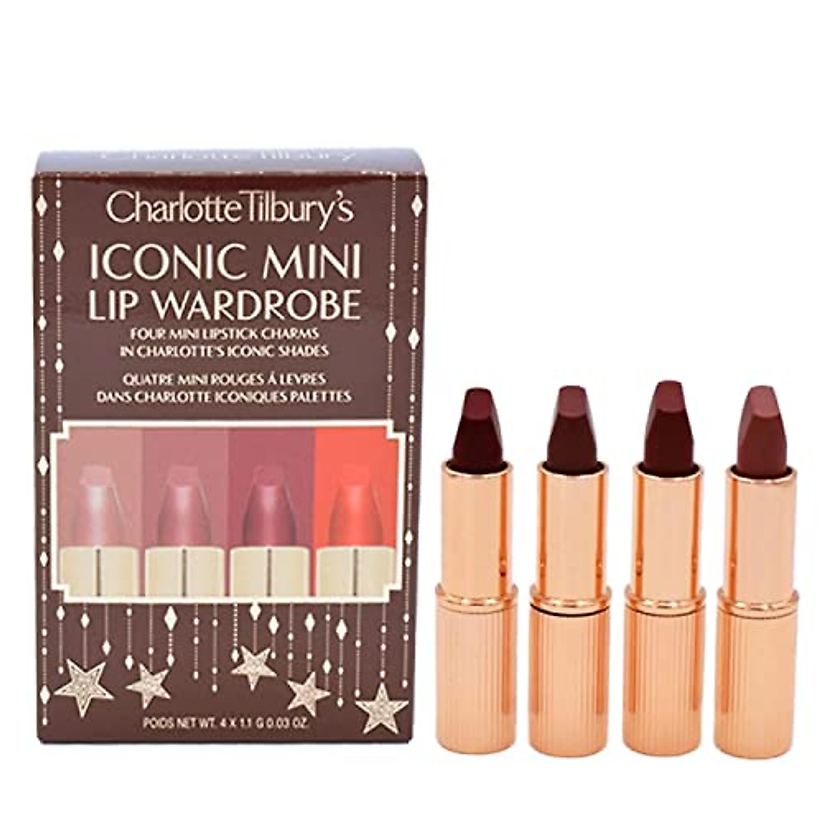 CHARLOTTE TILBURY Mini Iconic Lip Wardrobe - Matte Revolution Quad 4 Lipsticks Gift Set:: Pillow Talk, Pillow Talk Medium, Walk of No Shame, Red Carpet Red - Long Lasting