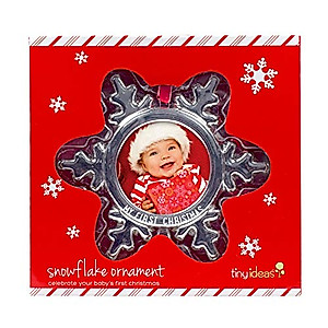tiny ideas My First Christmas Snowflake Photo Ornament, Baby's First Christmas, Infant Christmas Keepsake, Holiday Photo Ornament, New and Expecting Parents Gift, Large Tree Ornament, Silver