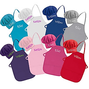 THE APRONPLACE Personalized Embroidered Made In The USA Add A Name Child Apron and Hat Set - Toddlers & Kids Sizes