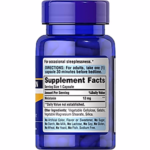 Puritans Pride Melatonin 12 mg 60 Count, White