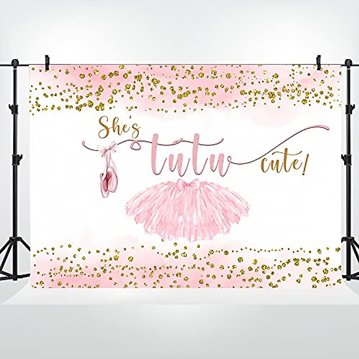 Lofaris 7x5ft Tutu Cute Backdrop for Girls Baby Shower Photography Background Golden Dots Girls Birthday Party Decorations Banner Blush Pink Glitter Ballet Shoes Tutu Photo Booth Props