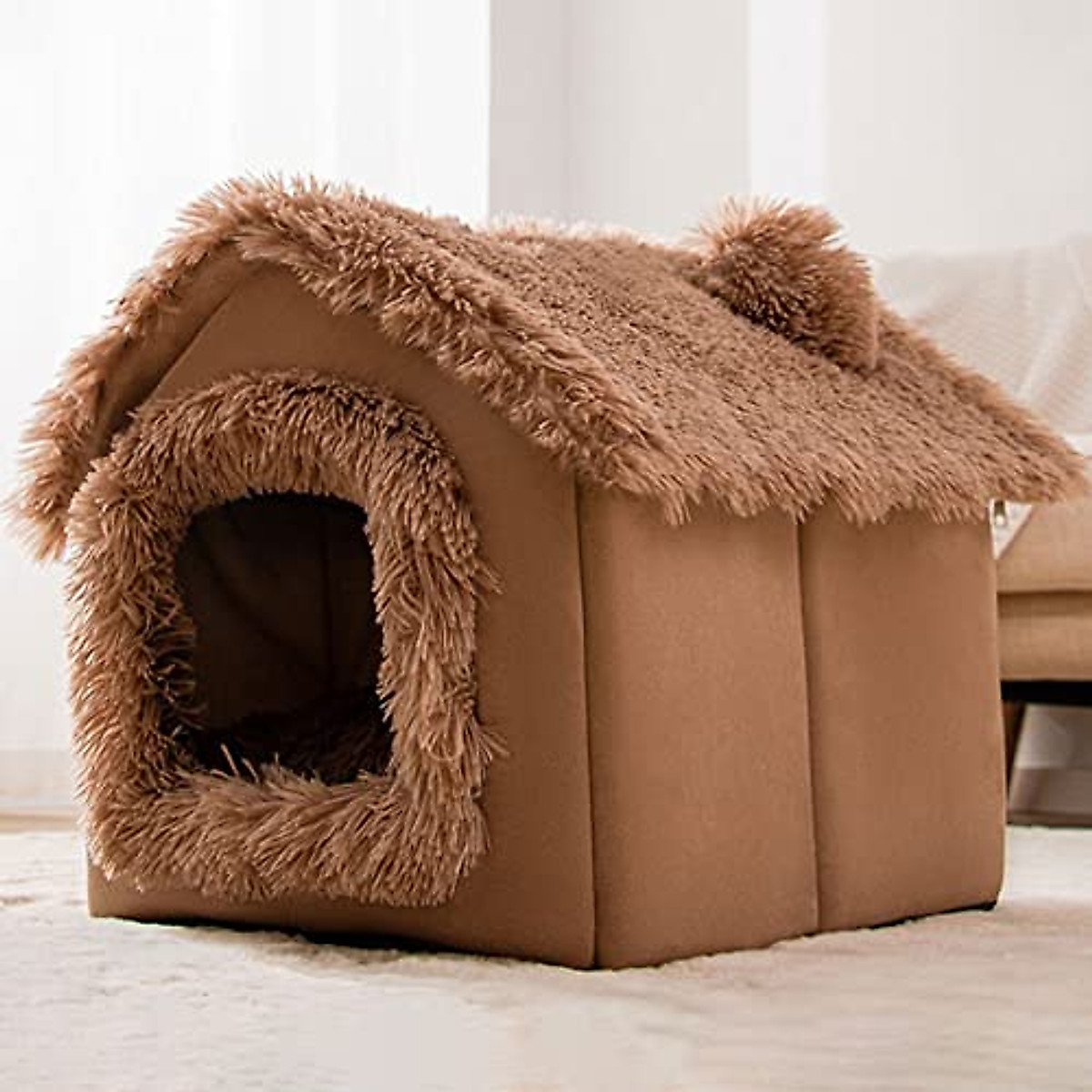 EastVita Pet House Ultra Soft Bed for Cat Dogs,Igloo Dog House Pet Sleep House Removable Washable Warm Cave Hideout House Indoor Tent Huts for Pet Kittens Puppy L19.2x15.3x18in