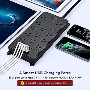 Flat Plug Power Strip - TROND 5ft Ultra Thin Extension Cord with 6 Widely Outlets and 3 USB Ports(1 USB C) + TROND Long Extension Cord 15 ft, 13 Widely-Spaced Outlets Expansion with 4 USB Ports