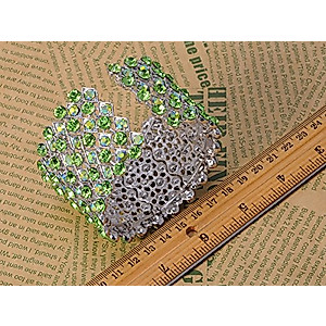 Alilang Silvery Tone Iridescent Peridot Green Colored Rhinestones Cuff Wrap Bracelet