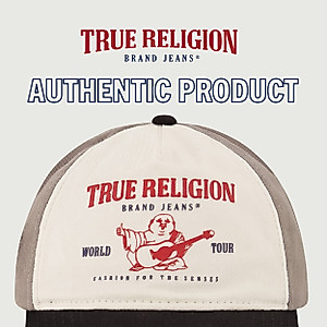 True Religion Kids Hat with Buddah Logo, 5 Panel Cotton Twill, Adjustable Baseball Cap, Black, One Size