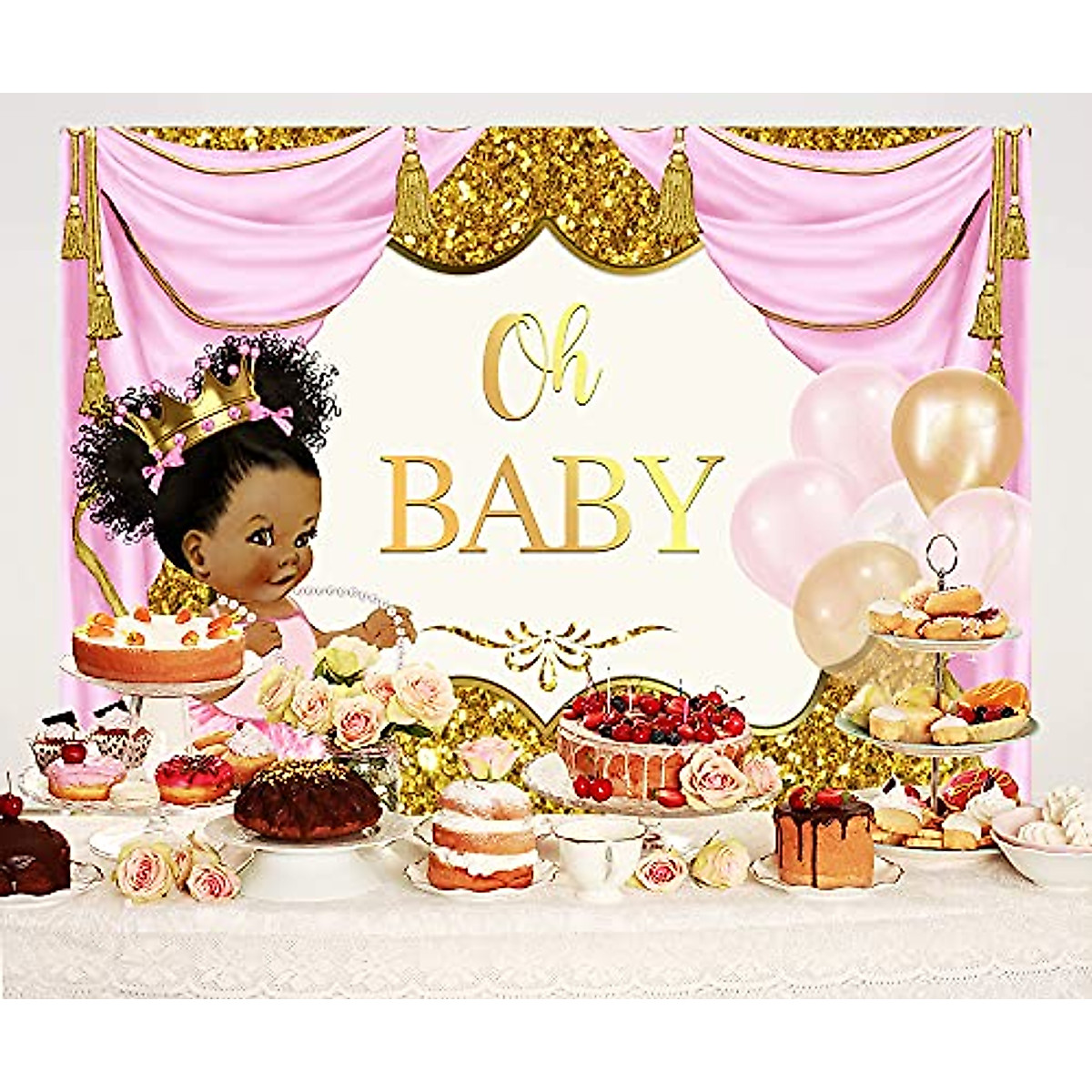 Ticuenicoa Oh Baby Backdrop for Girl Royal Princess Pink and Gold Baby Shower Backdrops for Photography Fresh Princess Babyshower Background It's A Girl Banner 1st Birthday Party Supplies 5x3ft