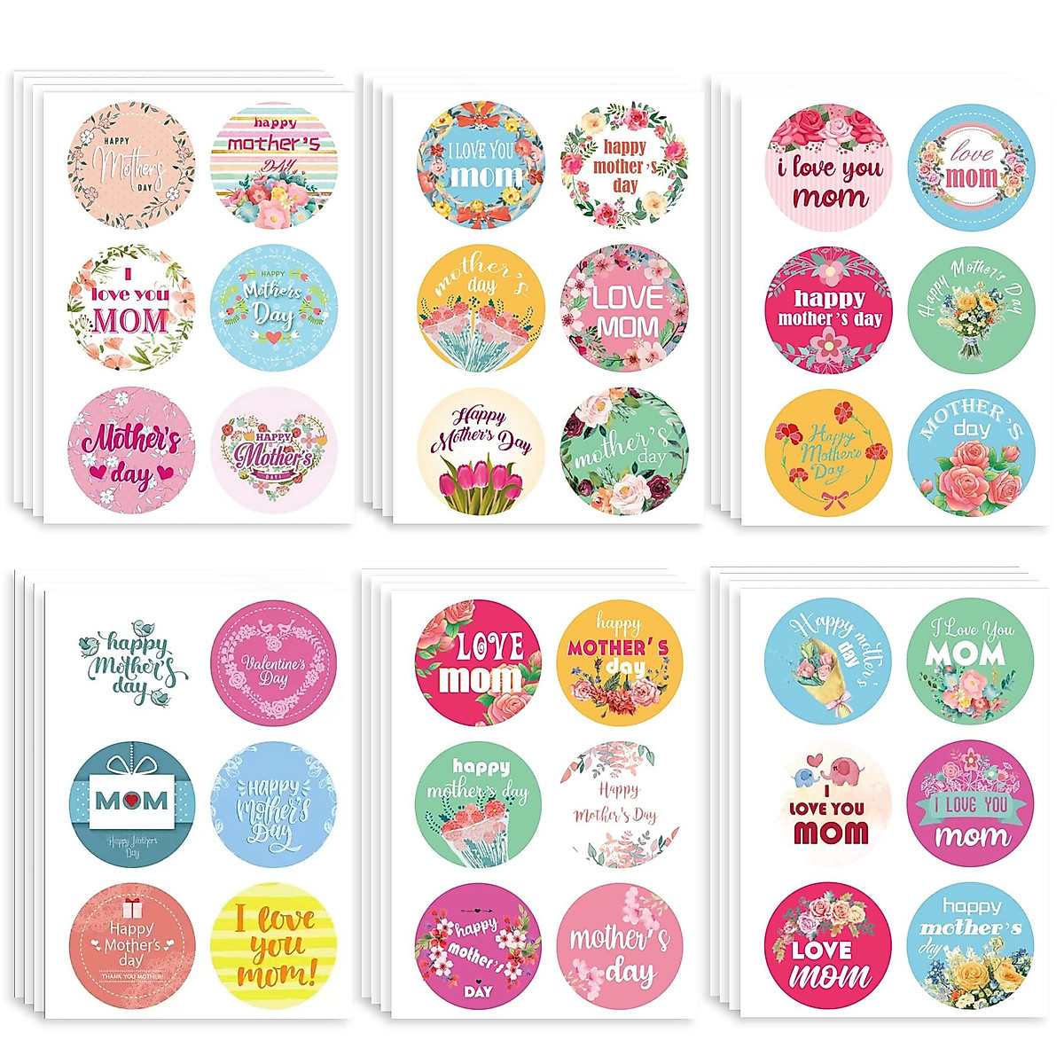 HADDIY Happy Mothers Day Stickers,144 Pcs 2 Inches Floral Mom Labels Stickers in Bulk for Mother's Day Cards,Cookies,Envelopes Seals,Flowers and Gifts Wrapping Decoration