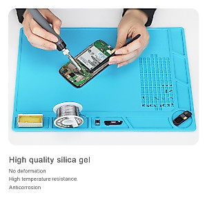 XOOL Heat Resistant Soldering Mat - Blue Magnetic Silicone Work Mat with Scale Ruler and Screw Position, Silicone Soldering Repair Mat for Soldering, Phone, Laptop, Tablet, Watch Repair(13.7''×9.76'')