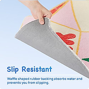 Snack Break | Cute Pink Strawberry Milk Rug for Bathroom, Bedroom, and Living Room | Non-Slip Backing | Ultra Soft Machine Washable Microfiber