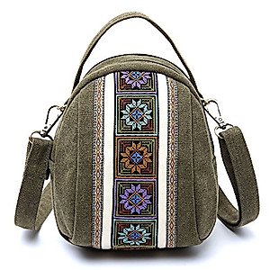 Goodhan Embroidery Canvas Crossbody Bag Cell phone Pouch Coin Purse for Women Girls,Army Green
