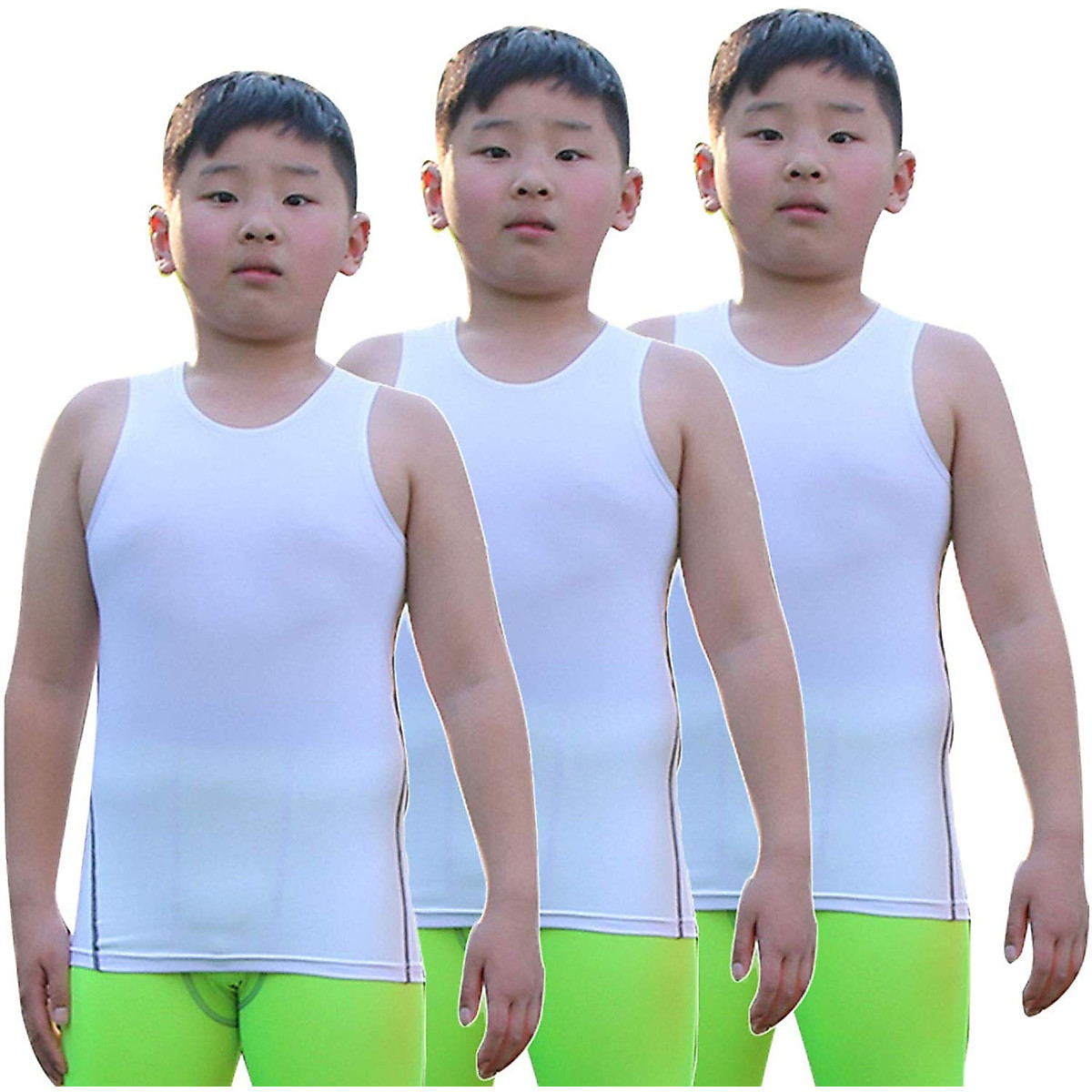 Youth Boys Girls Compression Tank Tops Athletic Sleeveless Shirt Undershirts Workout Base Layer Vest (3 Pack-White*3, 10)