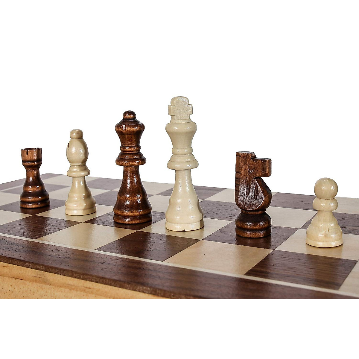 Fun+1 Toys! Wooden Chess Set for Adults and Kids, 15" Portable Chess Board Set with Chess Pieces & Drawstring Bag