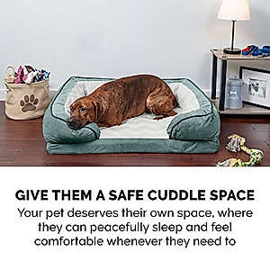 Furhaven Cooling Gel Dog Bed for Large Dogs w/ Removable Bolsters & Washable Cover, For Dogs Up to 95 lbs - Plush & Velvet Waves Perfect Comfort Sofa - Celadon Green, Jumbo/XL, 40.0" x 32.0"x 9.5"