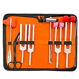 7pcs Student Diagnostics Kit with Taylor and Buck Reflex Hammers, 5.5" Bandage Scissors, Tuning Forks 128 Hz, 256 Hz, 512 Hz, 1024 Hz - Essential Bundle + Storage Case