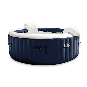 Intex 28431E PureSpa Plus 85in x 25in Outdoor Portable Inflatable 6 Person Round Hot Tub Spa with 170 Bubble Jets, Cover, Built in Heater Pump, and 2 Non-Slip Seats, Navy