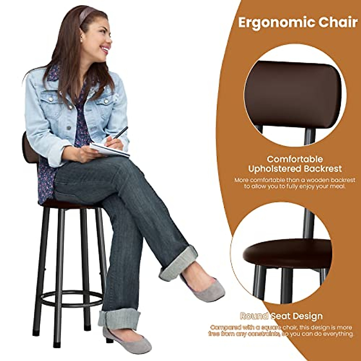 Recaceik Dining Table Set for 4 Bar Kitchen Table and Chairs for 4, Counter Height Dinner Table with 4 PU Leather Upholstered Backrest Stool, Dining Room Breakfast Table Set for Apartment