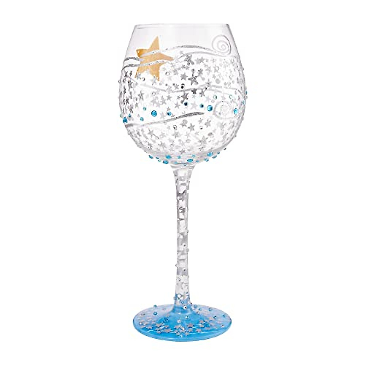 Enesco Designs by Lolita Super Bling You're The Brightest Star Artisan Hand-Painted Wine Glass, 1 Count (Pack of 1), Multicolor