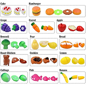 DigHeath Pretend Play Food Set,Kitchen Cutting Toys,BPA Free Plastic Fruits & Vegetables for Kids with Realistic Basket,Knife and Chopping Board,Best Children Educational Play Set