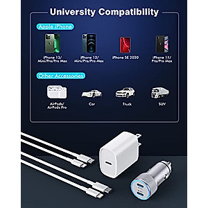 iPhone Car Charger, Dual USB C Fast Car Charger[Apple MFi Certified]40W Type C Apple Car Charger + 2pack 3.3ft Lightning Cable + 20W PD iPhone Charger Fast Charging for iPhone 14/13/12/11 Pro Max/iPad