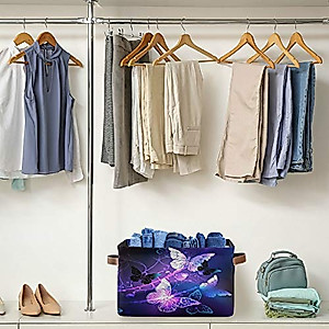 Mazeann Glowing Purple Butterflies Storage Basket Bin Collapsible Foldable for Clothes Toys Storage Cabinets Waterproof Storage Box 15 x 11 x 9.5 inches, 1PC