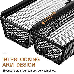 10 Pcs Drawer Organizer Silverware Drawer Organizer Mesh Utensil Drawer Organizer for Kitchen Drawer Silverware Tray with Interlocking Arm for Flatware Fork Spoon Knife Makeup, 9 x 3 x 2 Inch, Black