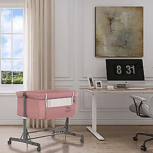 Dream On Me Zimal Bassinet and Bedside Sleeper in Pink, Lightweight and Portable Baby Bassinet, Breathable Mesh Panels, Easy to Fold and Carry Travel Bassinet, JPMA Certified
