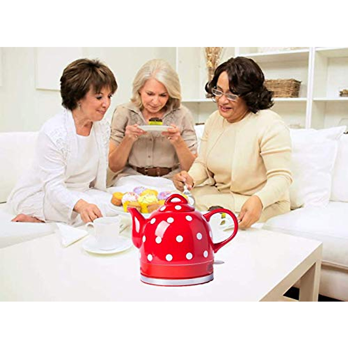 -Ceramic Electric Kettle Cordless Water Teapot, Teapot-Retro Jug, 1000W Water Fast for Tea, Coffee, Soup, Oatmeal-Removable Base, Automatic Power Off,Boil Dry Protection-and/Blue/Red