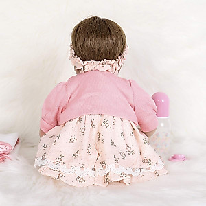 ENADOLL Reborn Baby Doll Realistic Silicone Vinyl Baby Pink Hairband Girl 16 inch Weighted Soft Body Lifelike Doll Gift Set for Ages 3+(Pink Hairband)