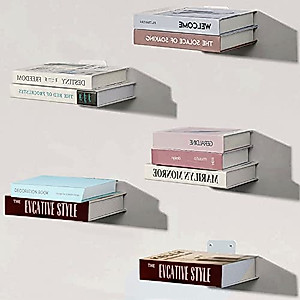 RealPlus 8pcs Invisible Floating Bookshelf for Wall Iron Floating Book Shelves Heavy Duty Book Organizer, White