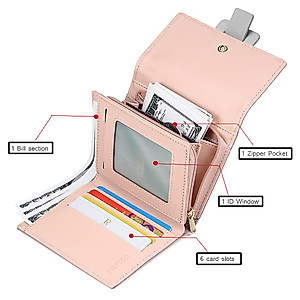 FT FUNTOR RFID Wallets for Women, Trifold Womens Wallet with Coin Zipper Pocket Vegan Leather Ladies Wallets Coins Zipper Pocket with ID Window (Olive green)