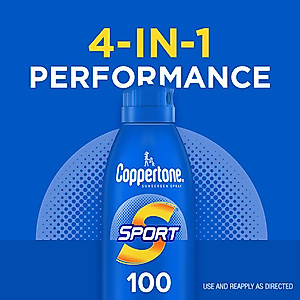 Coppertone SPORT Sunscreen Spray SPF 100, Water Resistant, Continuous Spray Sunscreen, Broad Spectrum SPF 100 Sunscreen, 5.5 Oz Spray
