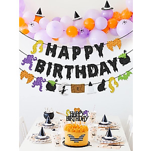 Hocus Pocus Happy Birthday Banner Garland Happy Birthday Cake Topper for Hocus Pocus Halloween Birthday Party Supplies Decorations