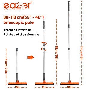 eazer 46'' Professional Window Cleaner Tool, 2-in-1 Rotatable Squeegee for Window Cleaning Kit, Window Washing Equipment Kit with Threaded Extension Pole(20''-46'') for Shower/Windshield.