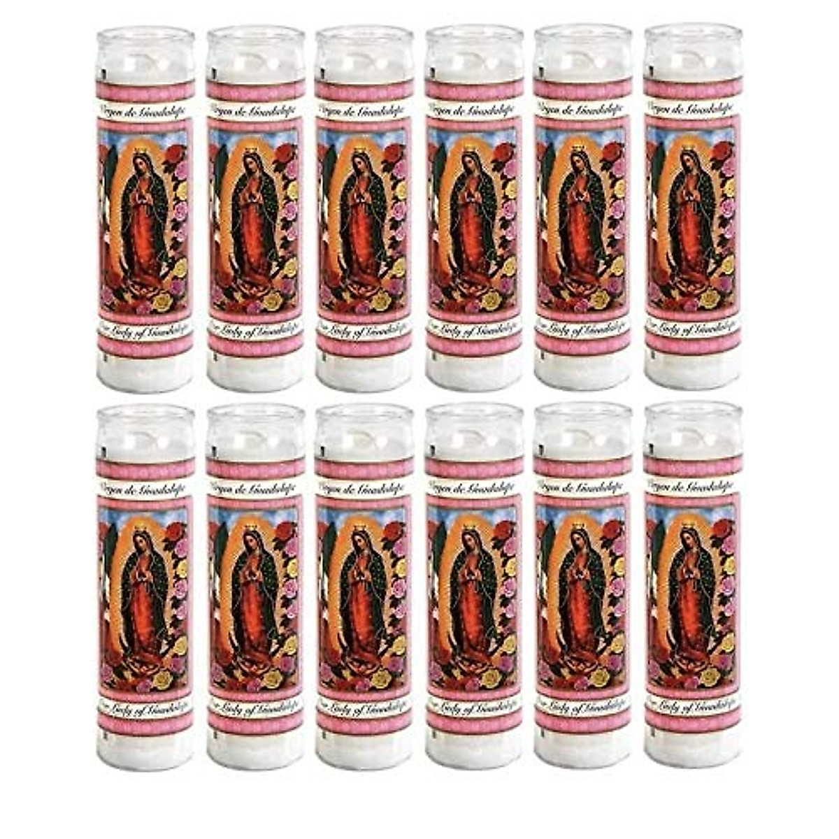 Our Lady of Guadalupe Religious Candle, Devotional, Vigil, Novena, Prayer, Saints, Candles, White, 12pk (1 Case)