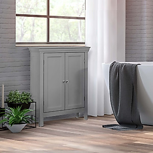 Teamson Home Stratford Contemporary Wooden Floor Storage Cabinet with Two Doors for Bathrooms, Living Rooms, Hallways, Gray