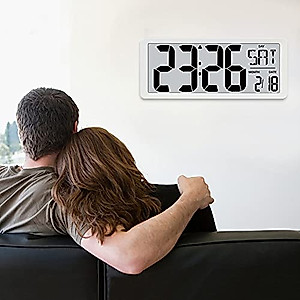 TXL Large Digital Day Wall Clock, Custom 8 Languages Calendar, Count up-Down Timer and Temp Reminder, 12/24Hr Desktop Alarm Clock with 14.17" Extra Large Display for Home Office Studio Hotel, White