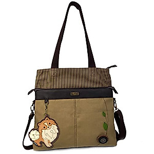 Chala Convertibile Stripe Zip Tote with Pomeranian Key fob - Heavy Canvas Tote with Crossbody