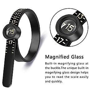Ring Sizer Measuring Tool JRONGHE Reusable Finger Size Measuring Tape with Magnified Glass, Jewelry Sizing Tool 1-17 USA Rings Size