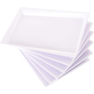Supernal 12pcs White Plastic Serving Trays,15''X10'' Decorative Serving Trays,Slanted Rectangle Platter,Plastic Fast Food Tray,Wedding Platter Party Trays,Disposable Serving Party