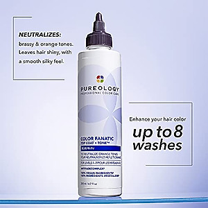 Pureology Color Fanatic Top Coat + Tone Blue High-Gloss Hair Toner | Toning Hair Gloss for Color-Treated Hair | Glaze For Dark Blonde to Brunette Hair | 6.7 Fl Oz