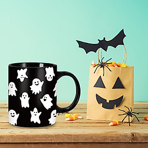 Whaline Halloween Mug 12oz Cute Ghost Coffee Mug Black White Ghost Ceramic Drinking Mugs Halloween Party Cups for Home School Office Table Centerpieces Housewarming Gift Party Supplies