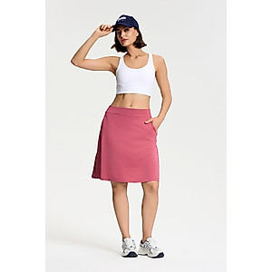 Yogipace Women's 4 Pockets UV Protection 20" Modest Knee Length Skirt Athletic Golf Tennis Skort Zip Pockets,Pink Blossom,Size XXL